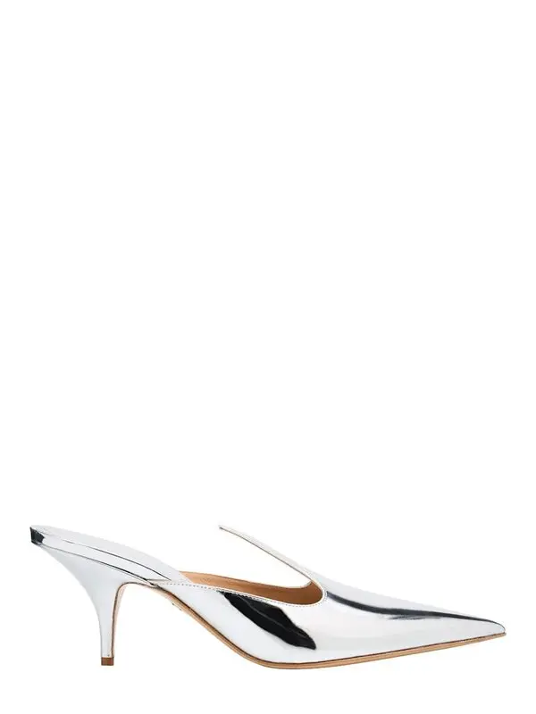 FERRAGAMO Avril Metallic Leather Mule Pumps - Silver