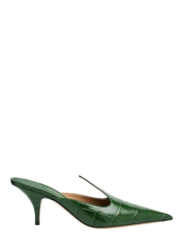 FERRAGAMO Avril Croc-embossed Leather Mule Pumps - Forest Green