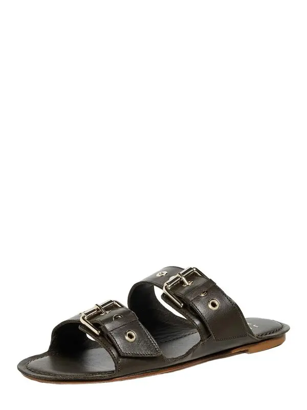 JAMIE HALLER Double Buckle Slides - Olive