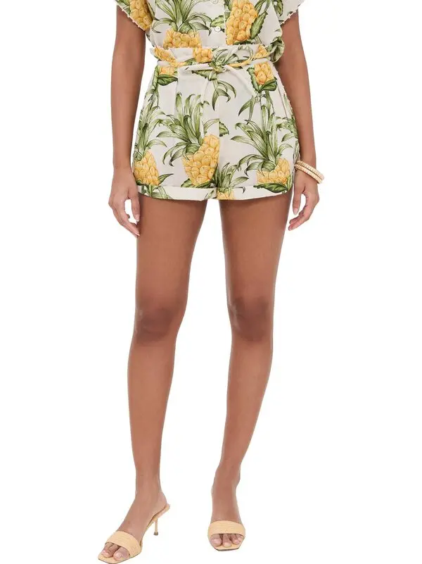 Farm Rio Pineapple Print Shorts - Delicate Pineapple Off-white