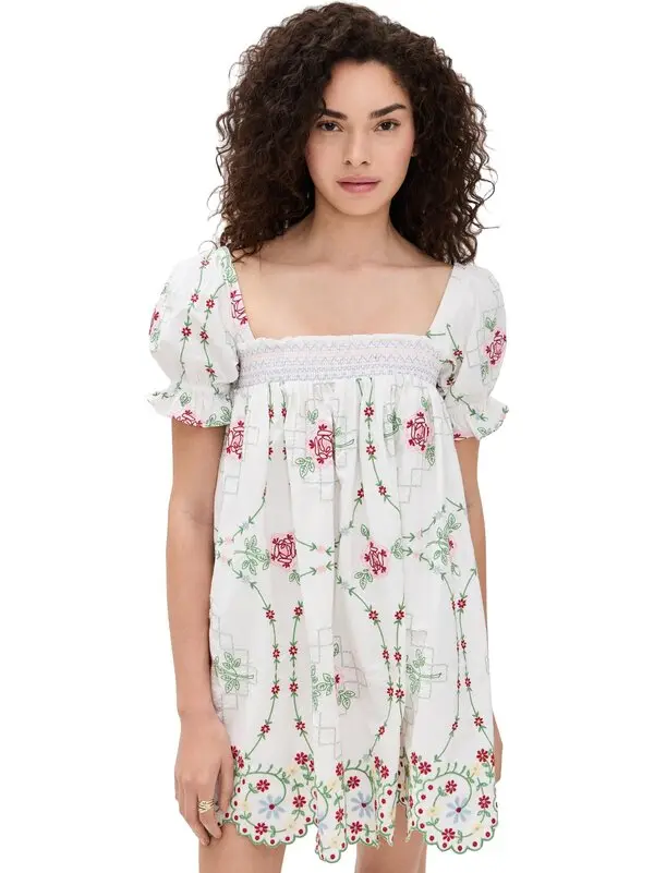 DAMSON MADDER Lulu Rose Embroidery Mini Dress - White