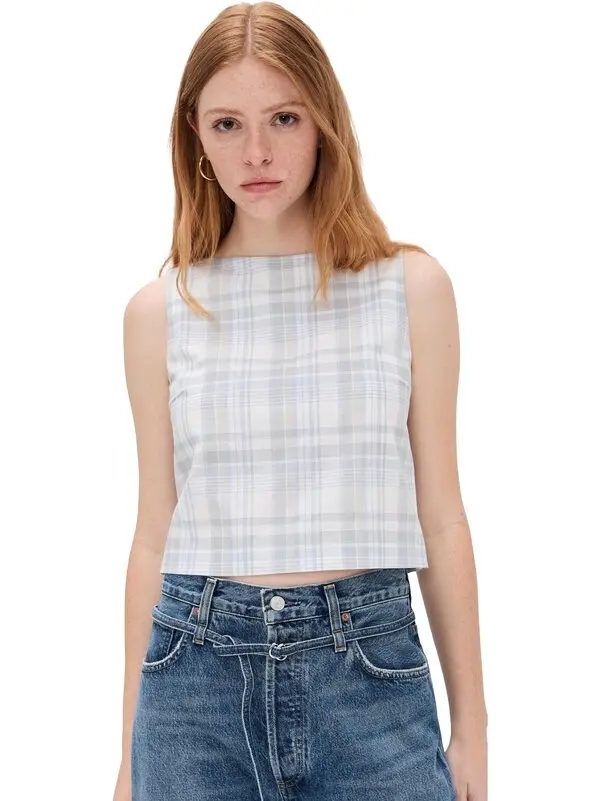 Theory Plaid Boatneck Top - Olympic Multi