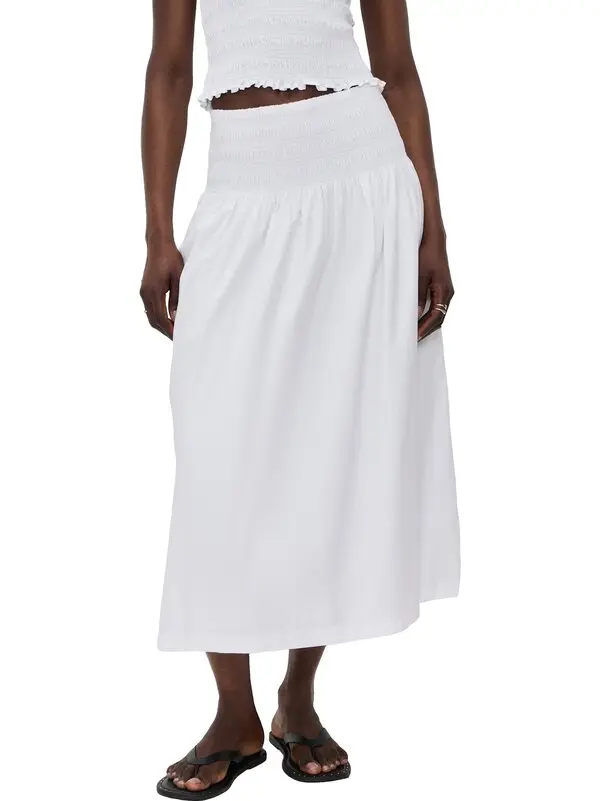 Madewell Poplin Midi Skirt With Smocked Waist - White