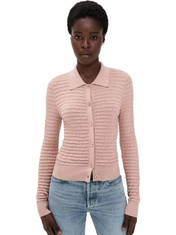 FRAME Smocked Knit Cardigan - Light Pink