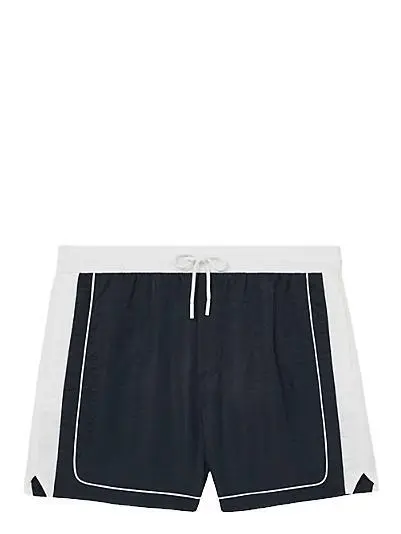 REISS Color-block Piped-trim Swim Shorts - Navy White