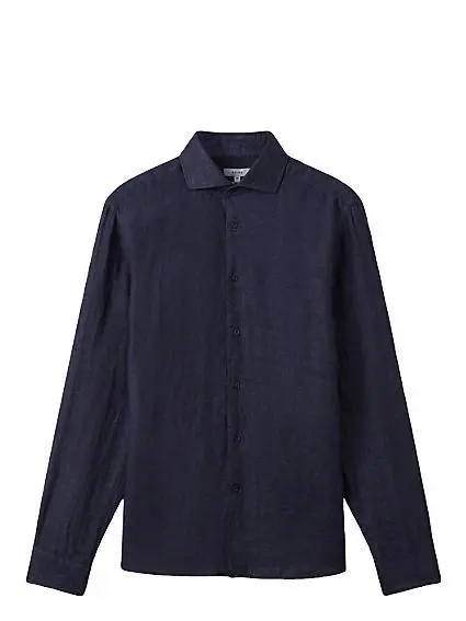 REISS Ruban Cutaway-collar Slim-fit Linen Shirt - Navy