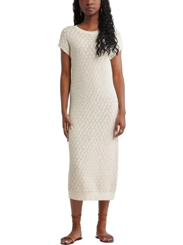 Treasure & Bond Pointelle Midi Sweater Dress - Ivory Dove