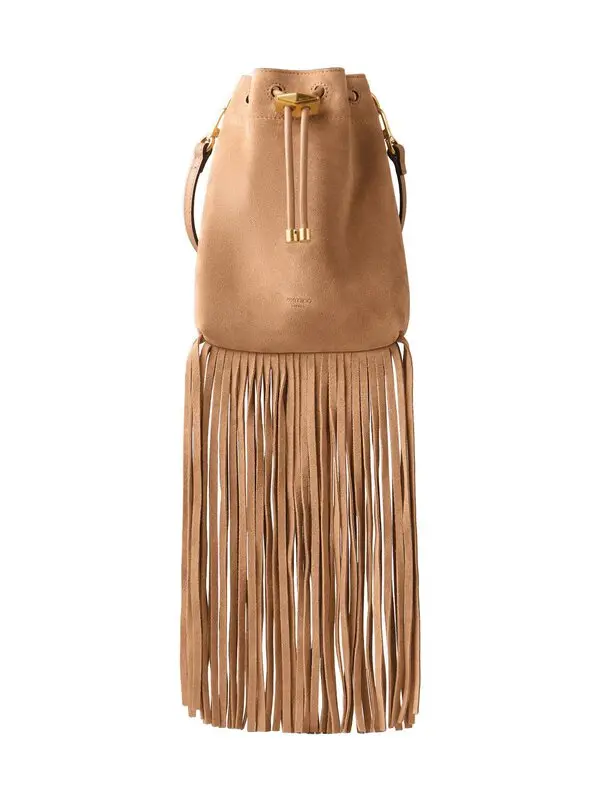 JIMMY CHOO Cinch Mini Toffee Suede Mini Bag With Suede Fringe Tassels - Toffee/toffee/gold