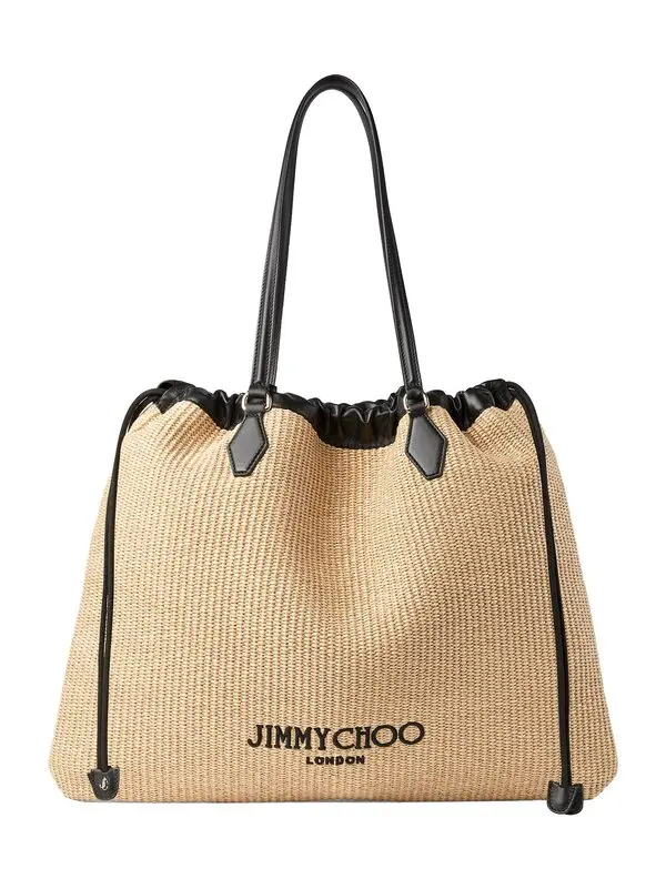 JIMMY CHOO Large Raffia Tote Bag With Leather Trim - Natural/black/light Gold