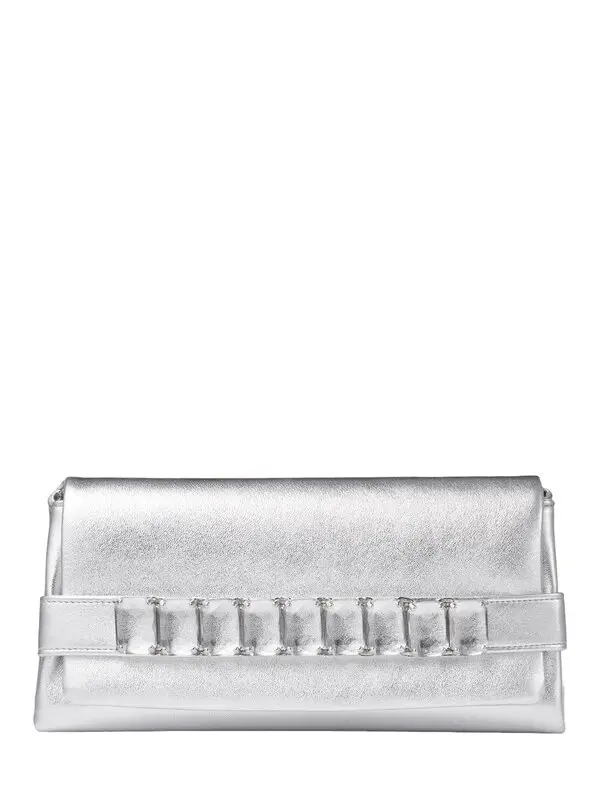 JIMMY CHOO Kya Metallic Nappa Leather Clutch Bag - Silver/crystal