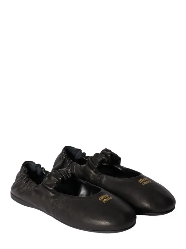 Miu Miu Ruches Nappa Leather Ballerinas - Black
