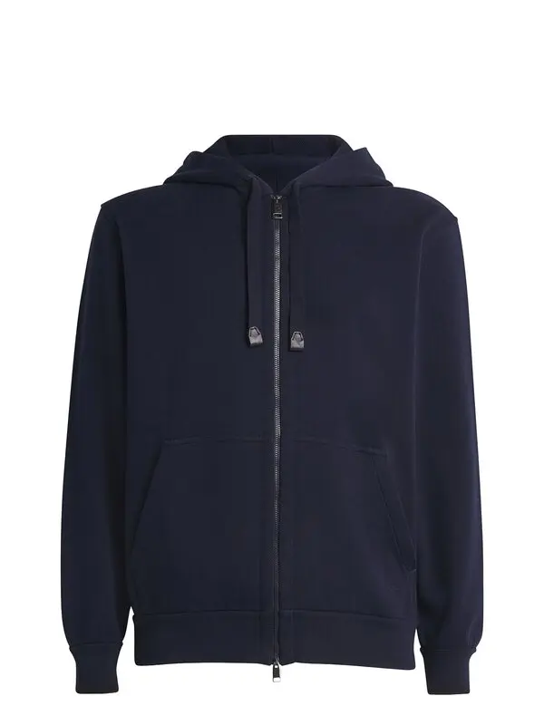 Brioni Stretch-cotton Zip-up Hoodie - Blue