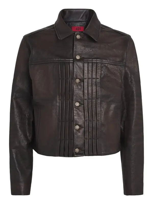 424 Leather Trucker Jacket - Black