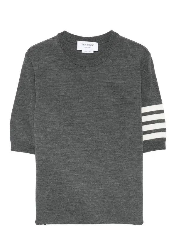 Thom Browne Fine-knit T-shirt With 4-bar Stripes - Grey