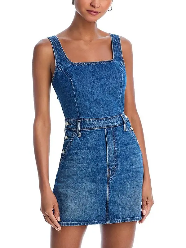MOTHER The Over It Denim Mini Dress - Green Thumb