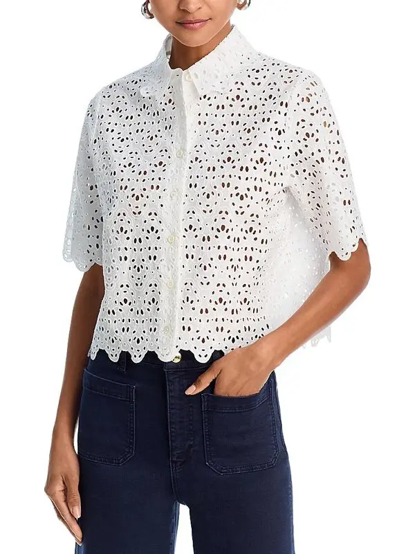 FRAME The Deco Eyelet Top - White