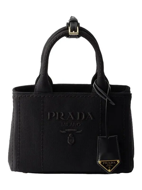 Prada Jardiniere Mini Cotton Canvas Handbag - Black