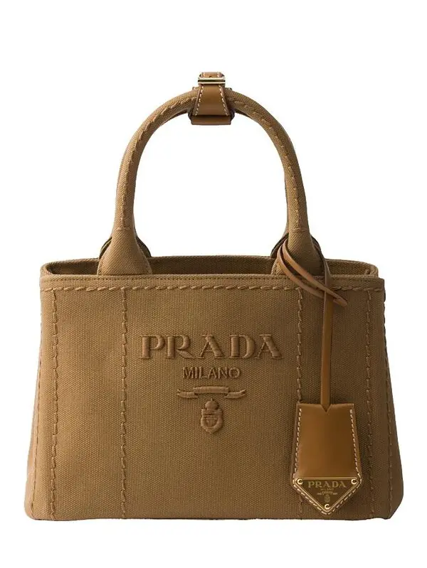 Prada Jardiniere Mini Cotton Canvas Handbag - Brown