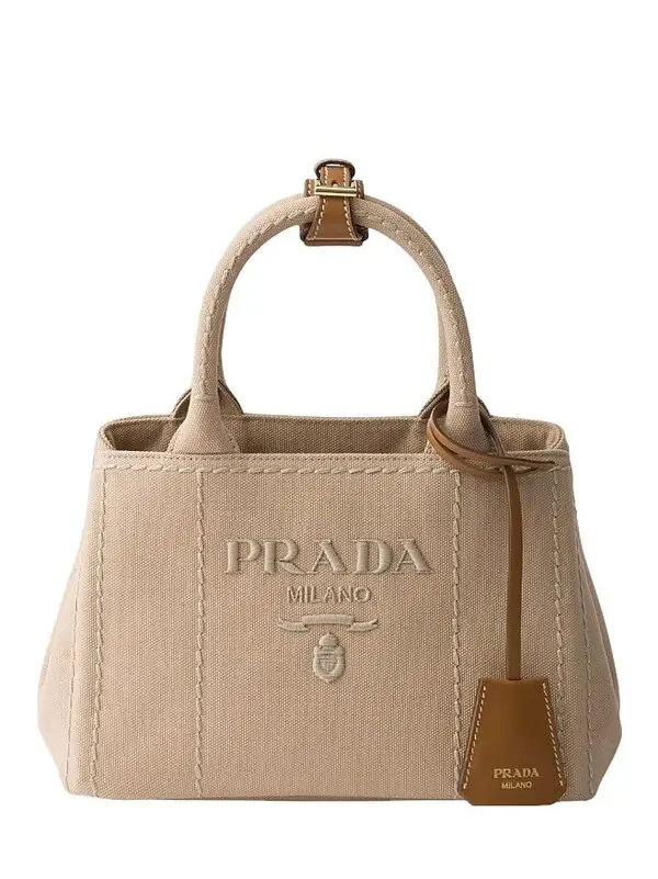 Prada Jardiniere Mini Cotton Canvas Handbag - Neutral