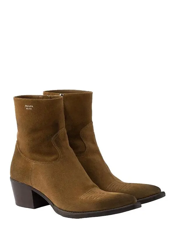 Prada Suede Booties - Brown