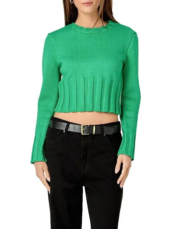 English Factory Open Back Cropped Sweater - Green
