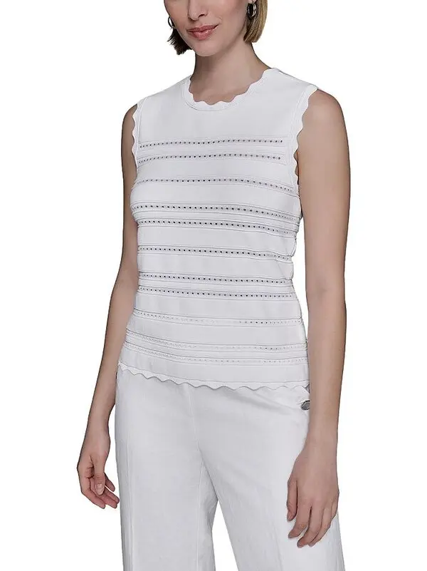 Karl Lagerfeld Paris Scalloped Tank Top - Soft White