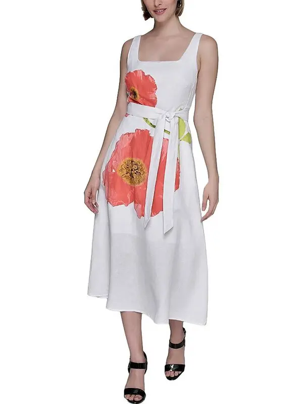 Karl Lagerfeld Paris Placed Floral Print Dress - Soft White/fusion Coral