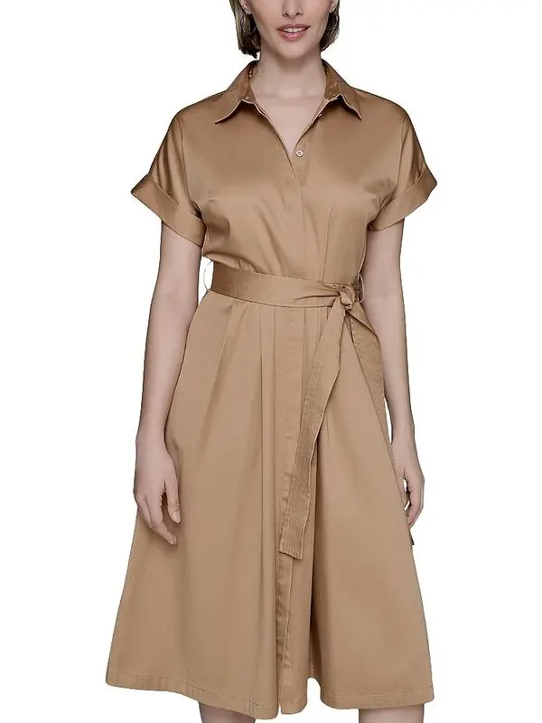 Karl Lagerfeld Paris Belted Shirtdress - Iced Coffee