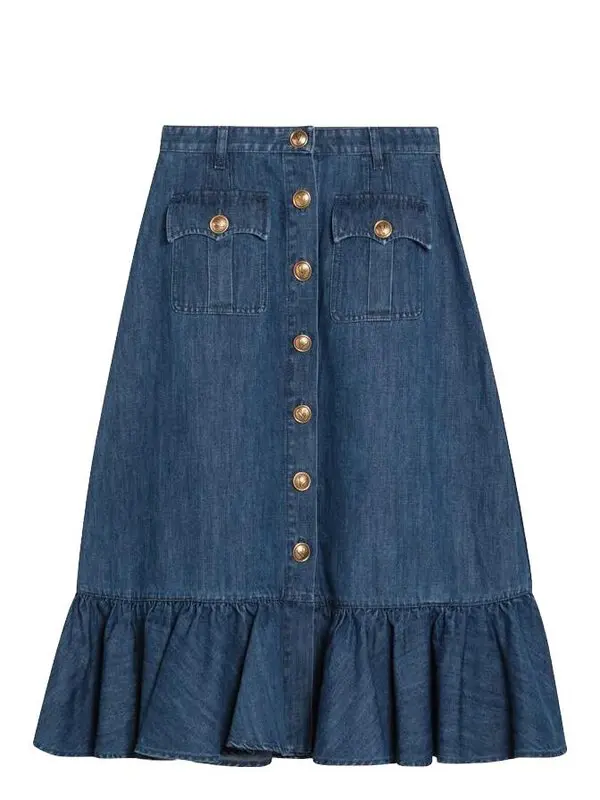 Valentino Garavani Denim Midi Skirt - Blue