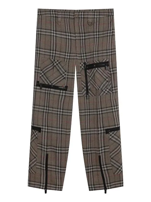 Burberry Check Pattern Cargo Pants In Silk Blend - Brown