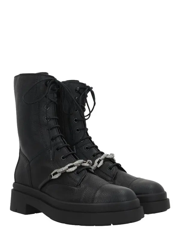 JIMMY CHOO Grained Leather Combat Boots With Crystal Embellishment - Black+crystals