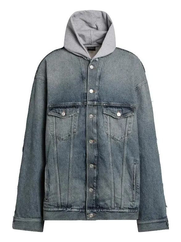 Balenciaga Denim And Fleece Jacket With Logo - Blue