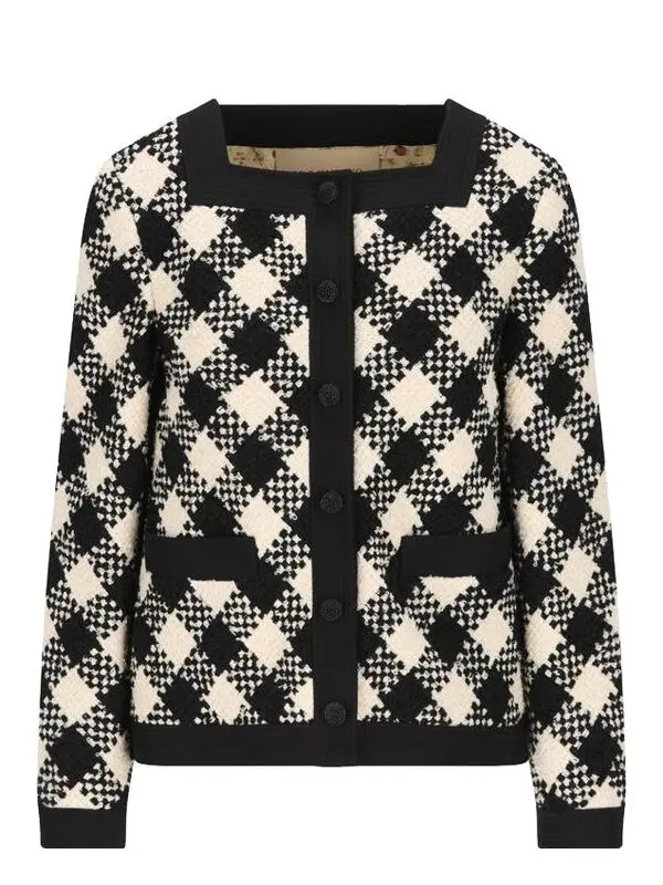 Valentino Garavani Damier Tweed Jacket - Butter/black