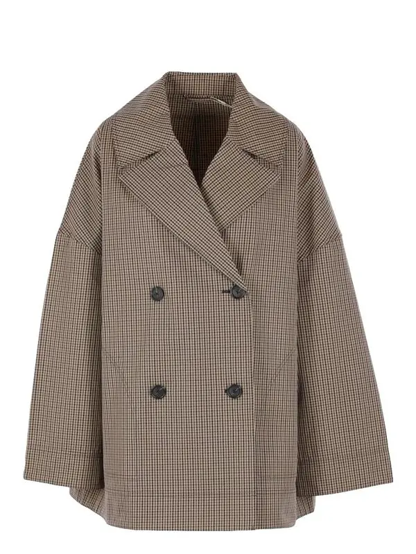 TOTEME Checked Cotton Oversized Trench - Beige+black