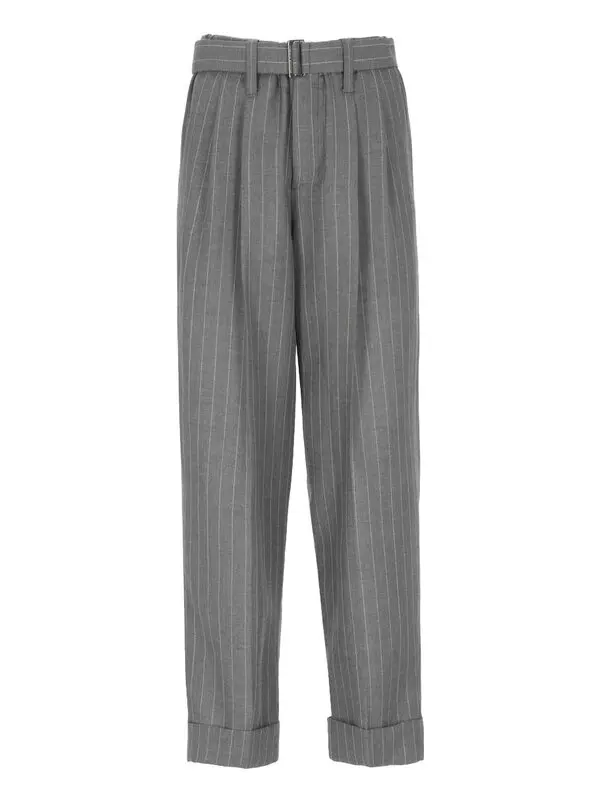 Brunello Cucinelli Pinstriped Wide Leg Trousers - Grey
