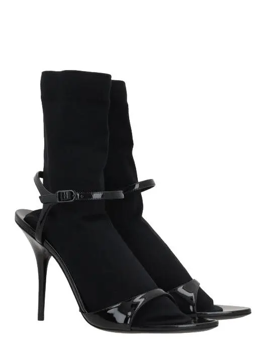 Balenciaga Patent Leather Sock Sandals - Black+black