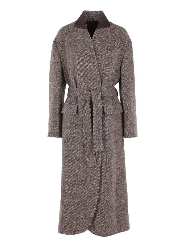 Brunello Cucinelli Wrap Coat - Brown+grey+panama