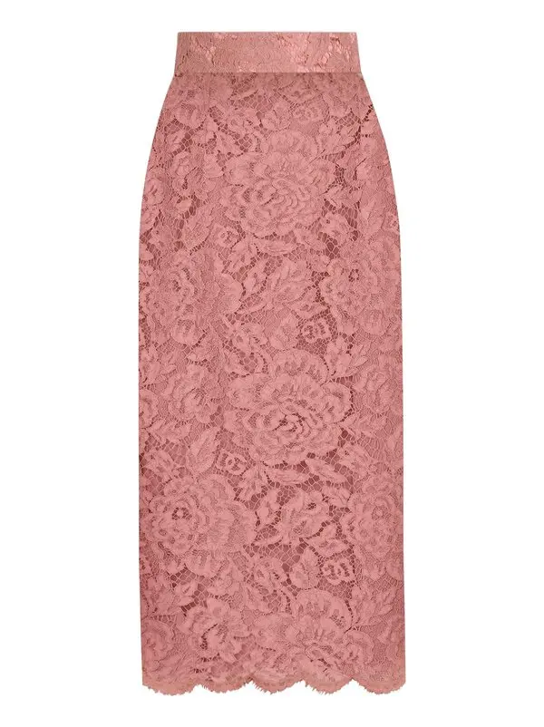 Dolce & Gabbana Logoed Floral Cordonet Lace Pencil Skirt - Multicolor