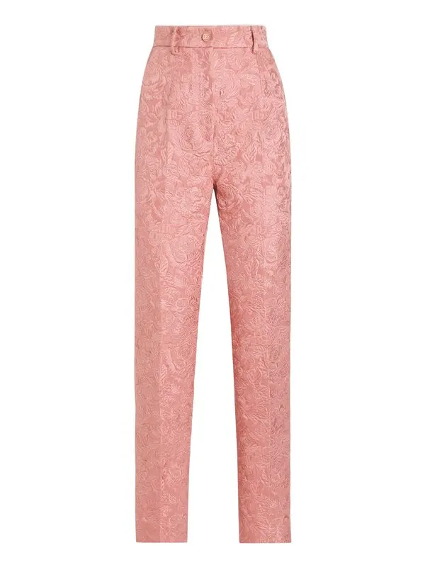 Dolce & Gabbana Tailored Quilted Floral Jacquard Pants - Pink
