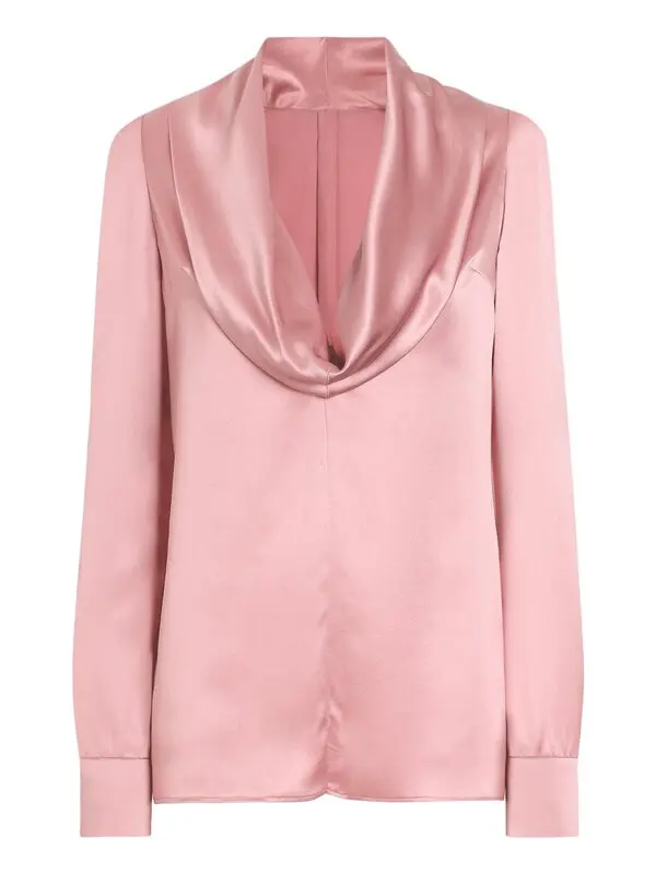 Dolce & Gabbana Silk Satin Shawl Neck Blouse - Pink