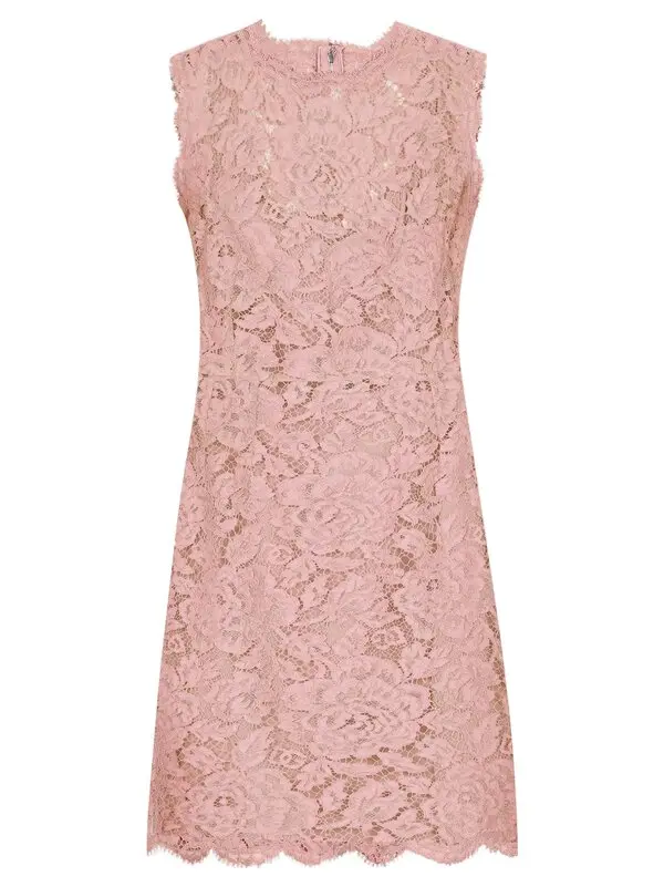 Dolce & Gabbana Floral Lace A-line Dress With Logo - Pink