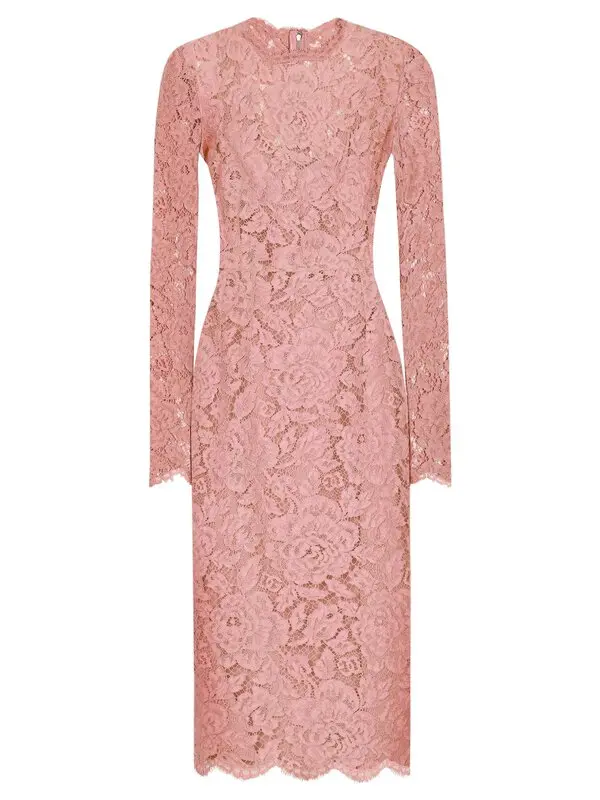 Dolce & Gabbana Calf-length Floral Cordonetto Lace Sheath Dress - Pink