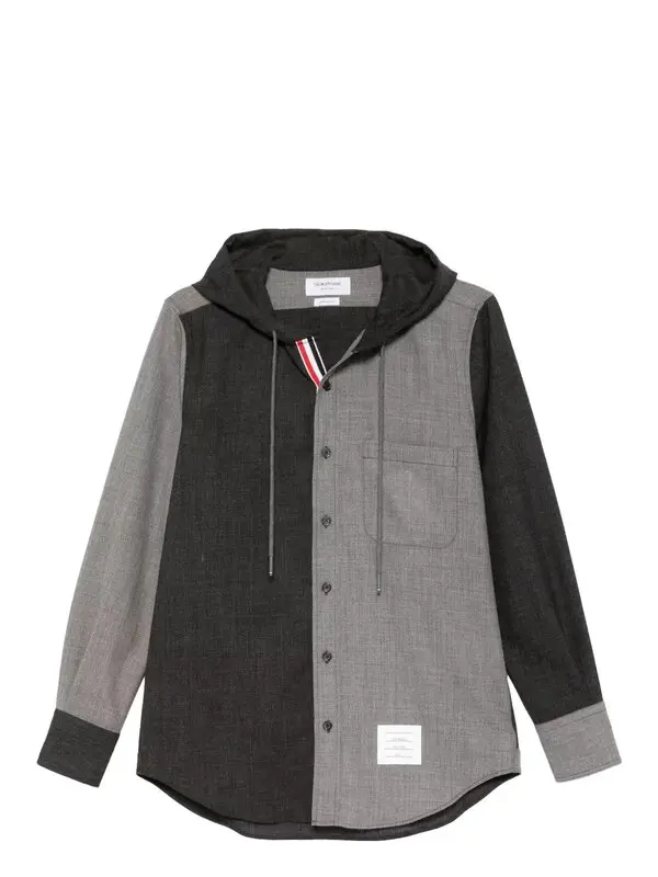 Thom Browne Rwb-stripe Hooded Shirt - Grey