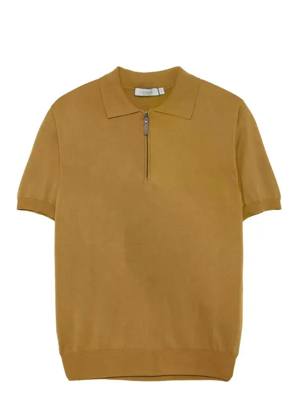 Canali Cotton Zip-up Polo Shirt - Brown