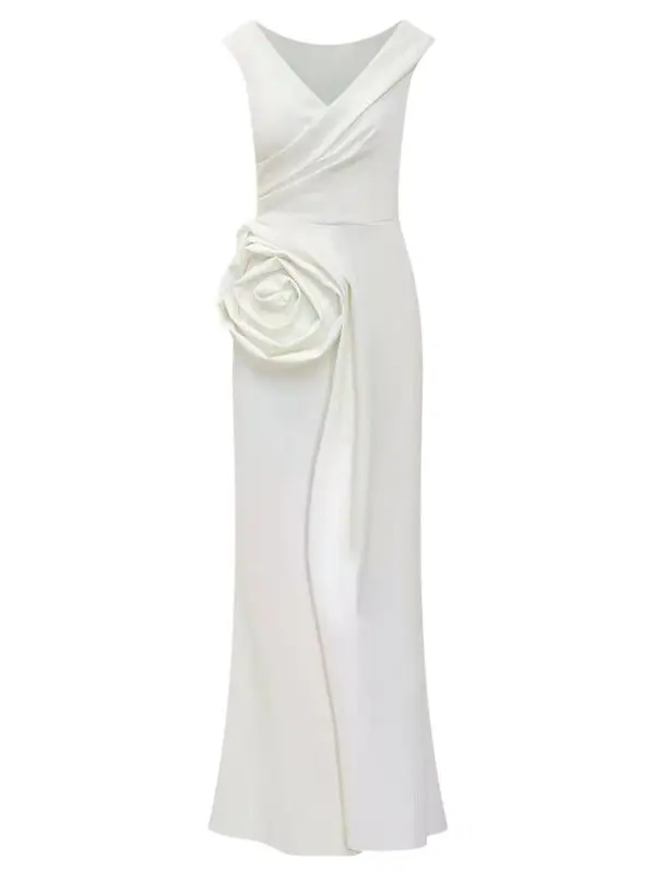 Chiara Boni La Petite Robe Draped Gown With Floral Appliqu - White