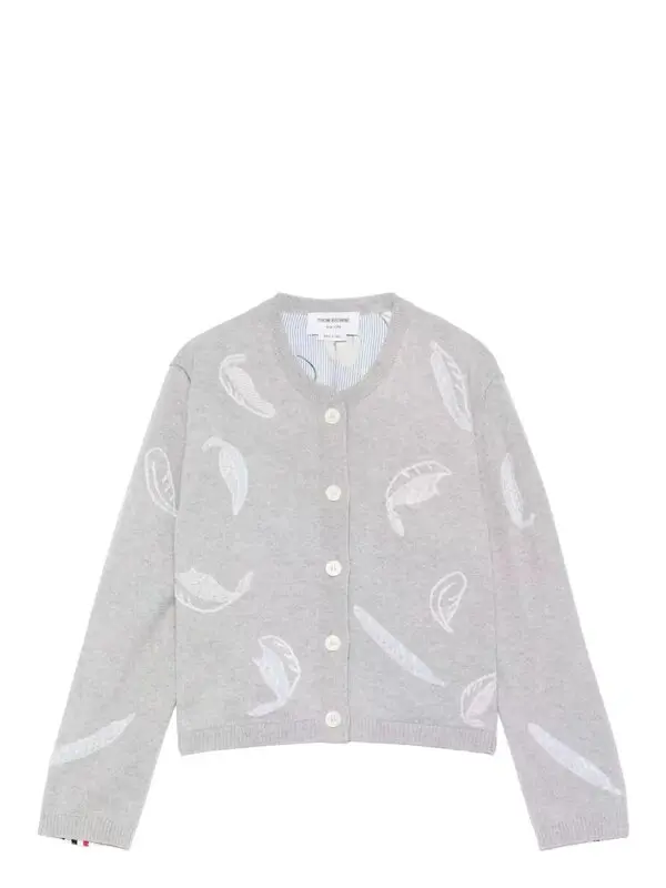 Thom Browne Feather-intarsia Cropped Cardigan - Grey
