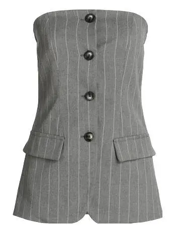 VICOLO Strapless Pinstriped Top - Grey