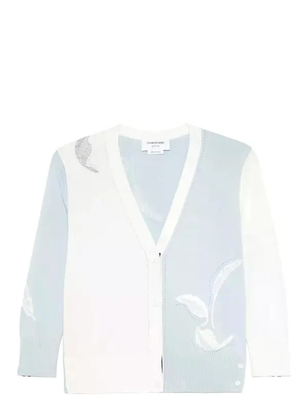 Thom Browne Feather-intarsia Cotton Cardigan - Blue