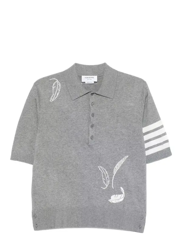 Thom Browne Feather-intarsia Cotton Polo Shirt - Grey