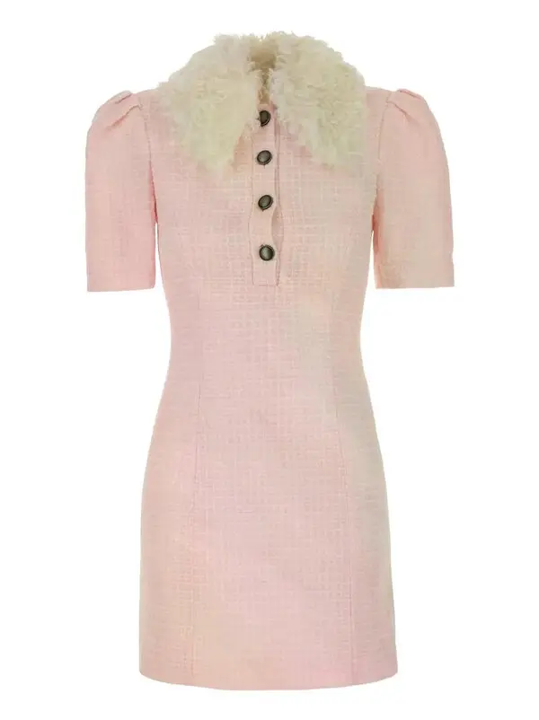 Alessandra Rich Button-up Dress With Faux Fur Collar - Pink